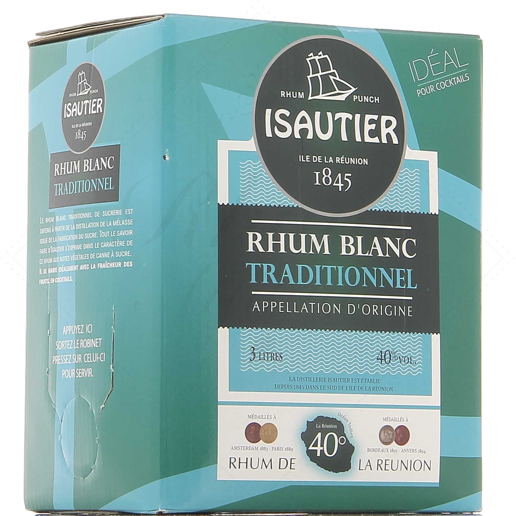 Isautier Blanc Traditionnel 40° - Cubi BIB Bag-In-Box 3 litres ! - Rhum ...